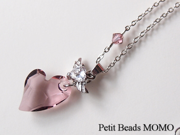 スワロ＃6261ハート*アンティークピンク＆ジルコニアⅡ ネックレス・ペンダント Petit Beads MOMO 通販 522610｜Creema(クリーマ)