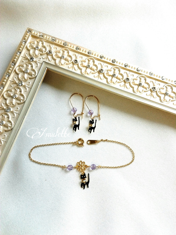 キャットモチーフのピアス&ブレスレットセット ブレスレット Amulette 通販｜Creema(クリーマ) 2872940