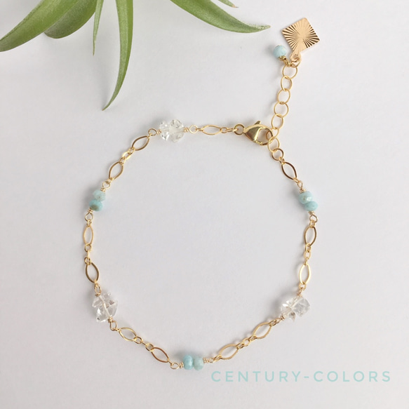 (14kgf)ラリマー×ハーキマーダイヤモンドの華奢ブレスレット ブレスレット nOmka『ノムカ』 通販｜Creema(クリーマ)