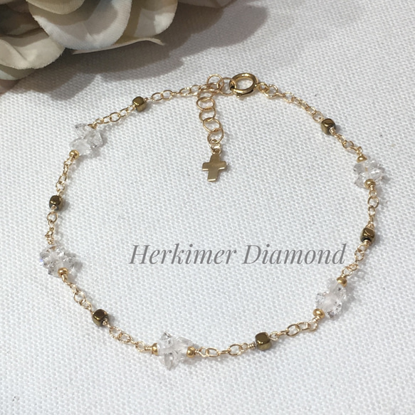 ハーキマーダイヤモンド(4月の誕生石)の華奢ブレスレット-14kgf- ブレスレット nOmka『ノムカ』 通販｜Creema(クリーマ) 5885658