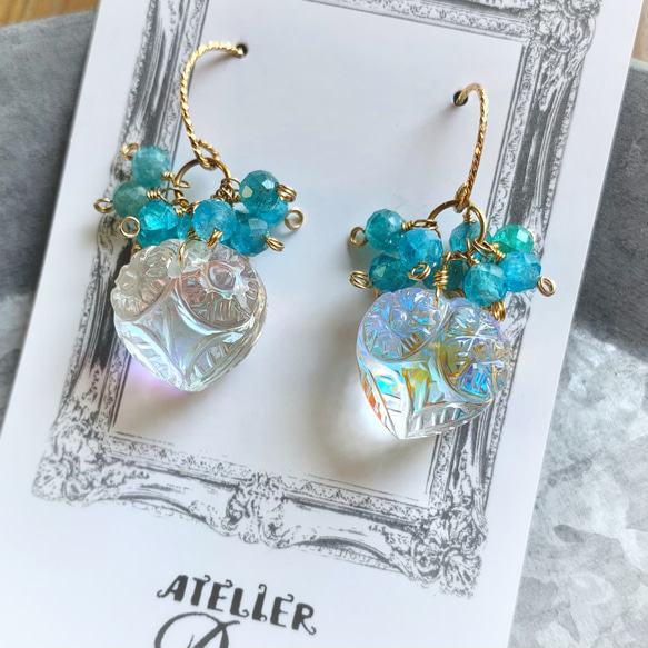 カーヴィング レインボークォーツとアパタイトのピアス 天然石 k14gf ピアス（フック・チェーン） アトリエドイ 通販｜Creema ...