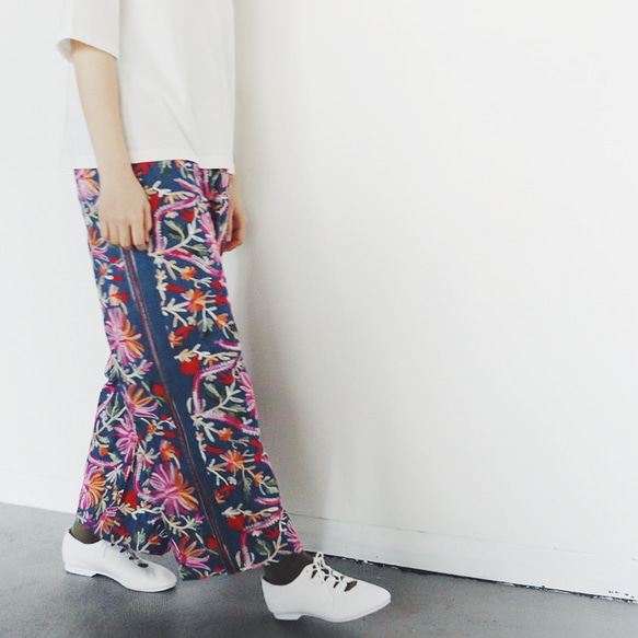 オランダ刺繍コットン ワイドシルエット パンツ/サイドライン ロングパンツ igria 通販 10060002｜Creema(クリーマ)