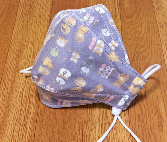 犬好きさんへ 息がしやすい超立体布マスク jn95マスク風ダイヤモンド形状 紫色地の柴犬ちゃんと和柄です。是非お試しを 布マスク ...