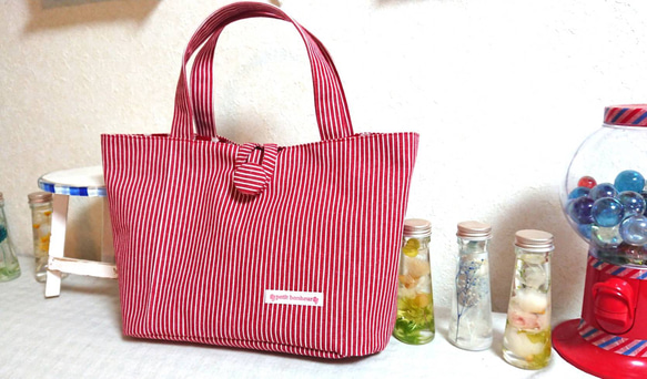 送料無料&即納☆大人可愛い楕円形トートバッグ☆サブバッグにも☆赤のヒッコリー風☆ トートバッグ ＊petit bonheur＊ 通販 ...