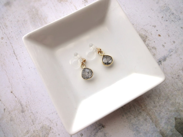 【石の指定可】【選べるデザインAB】天然石のピアス・イヤリング共通デザイン マロンカット ブラックトルマリンクォーツ イヤリング・ノンホール ...