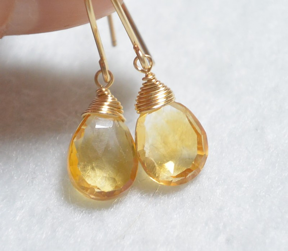 （1点もの）シトリン・ペアシェイプカットの14kgfピアス ピアス（フック・チェーン） febfac 通販｜Creema(クリーマ) 9485757