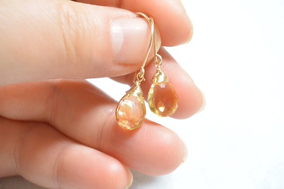 （1点もの）シトリン・ペアシェイプカットの14kgfピアス ピアス（フック・チェーン） febfac 通販｜Creema(クリーマ) 9485757