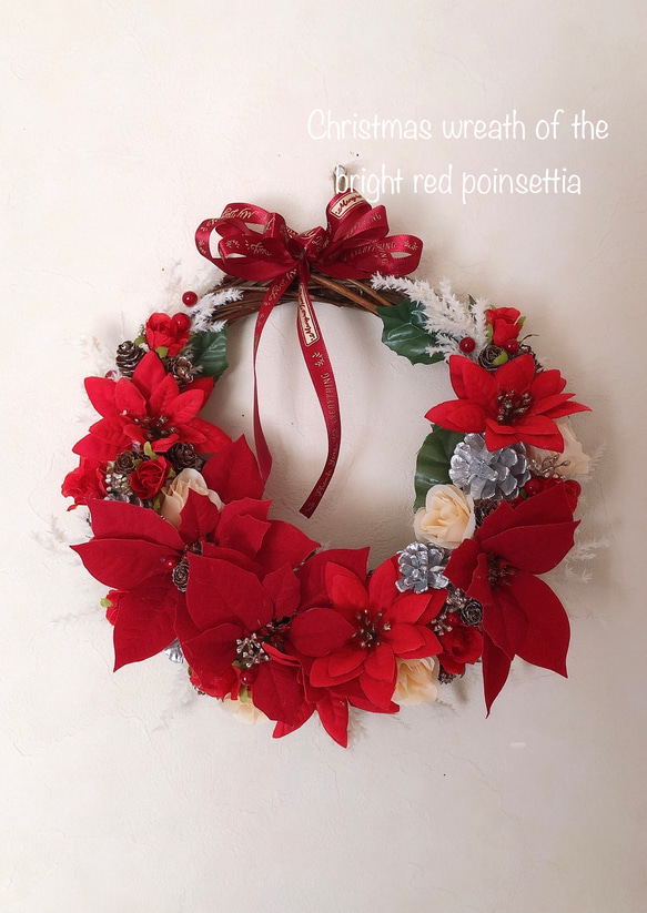 「早割 」真っ赤なポインセチアのクリスマスリース リース bee 通販｜Creema(クリーマ) 12690495