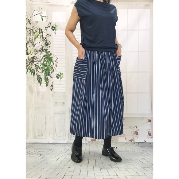 ナチュラル＊さらり播州織thick thinストライプ スカート 受注生産 フレアスカート Souq AN 通販｜Creema(クリーマ ...