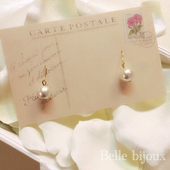出品記念特価♡一粒コットンパールピアス ピアス（フック・チェーン） Belle-bijoux 通販｜Creema(クリーマ) 1785693