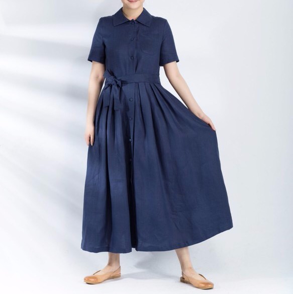 即納1点 SALE 7号 リネン・ベルト付きタックロングワンピース ＃1064 ワンピース MIW 通販 5262364｜Creema(クリーマ)