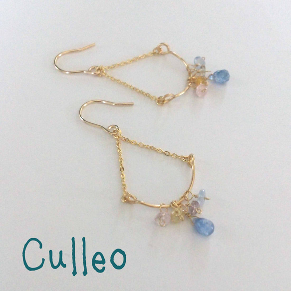 両吊りタイプのマルチカラーピアス(ブルー) ピアス（フック・チェーン） Culleo 通販 459249｜Creema(クリーマ)