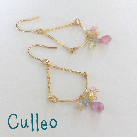 両吊りタイプのマルチカラーピアス(ピンク) ピアス（フック・チェーン） Culleo 通販｜Creema(クリーマ) 459251