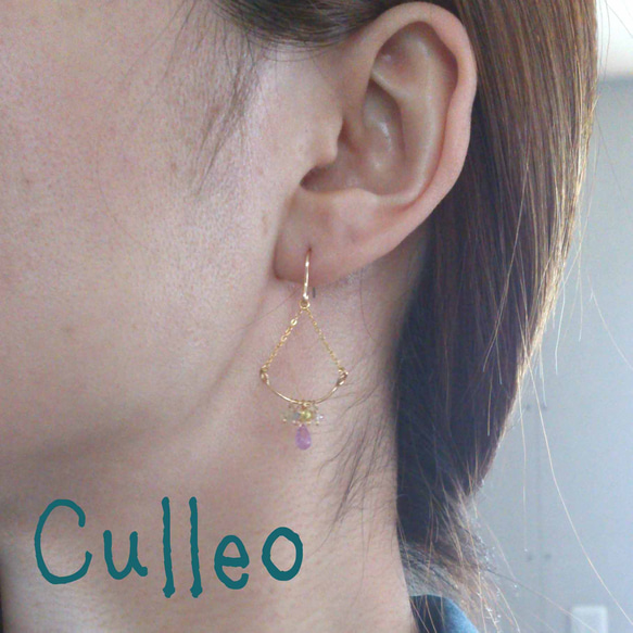 両吊りタイプのマルチカラーピアス(ピンク) ピアス（フック・チェーン） Culleo 通販｜Creema(クリーマ) 459251