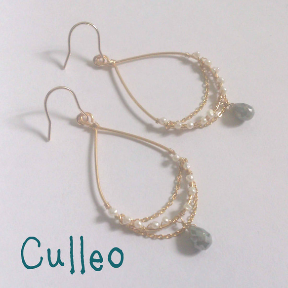 2連チェーンとシリマナイトのピアス(グレーオーロラ) ピアス（フック・チェーン） Culleo 通販｜Creema(クリーマ)