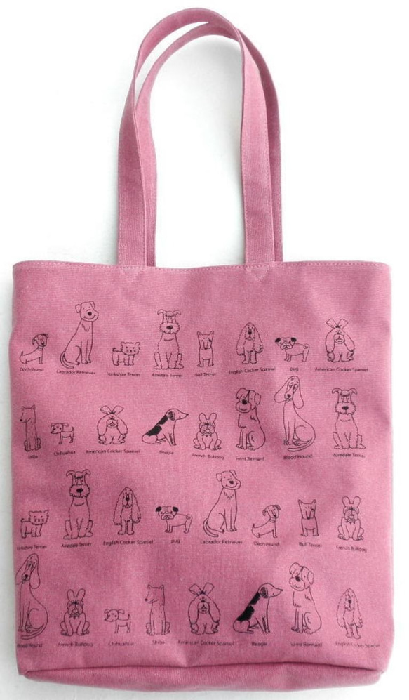 犬図鑑 トートバッグ 帆布 犬柄 犬 グッズ 雑貨 ピンク トートバッグ nekohati 通販 3648065｜Creema(クリーマ)