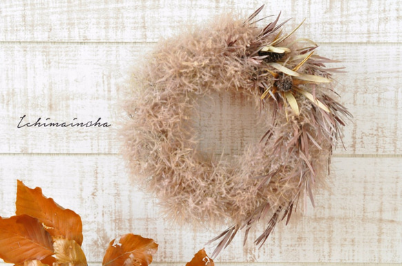 smoke bush wreath ドライフラワー 一枚の葉 通販 4503418｜Creema(クリーマ)