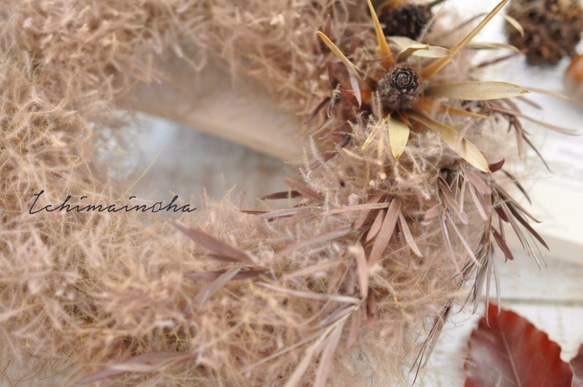 smoke bush wreath ドライフラワー 一枚の葉 通販 4503418｜Creema(クリーマ)