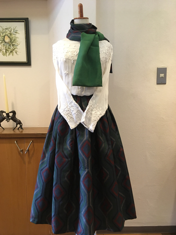 未使用着物リメイク＊ハンドメイド＊北欧風モダンな紬のストールとスカートセット ロングスカート（マキシ丈） 花かんむり 通販 6815142 ...