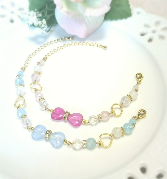チェコビーズリボンと天然石のキュートブレス ブレスレット e･lumiere 通販｜Creema(クリーマ) 2149115