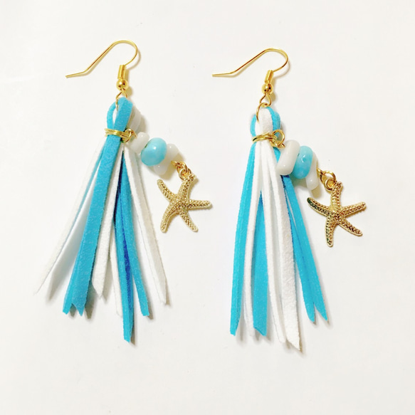 ⡱マリンレザータッセルピアス ⡱ ピアス（フック・チェーン） Shop Sunset 通販 2393244｜Creema(クリーマ)