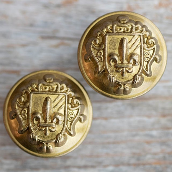 メタルエンブレムボタン ＃BT246 1穴 25mm C/#ABR アンティークゴールド 5個セット ボタン takashimabutton ...
