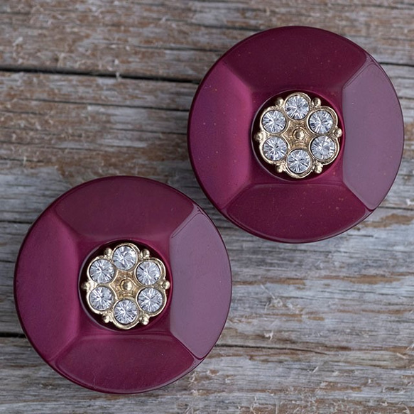 【レトロビジューボタン】 ＃BT261 1穴 29mm C/#250ボルドー 2個セット ボタン takashimabutton 通販 ...