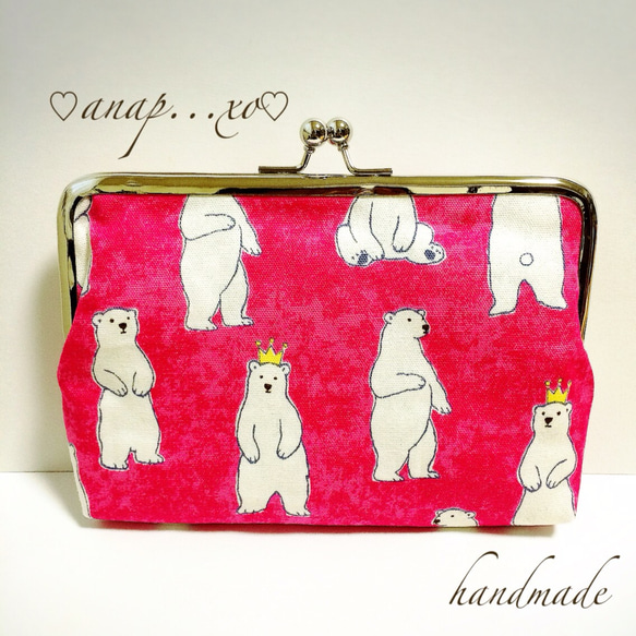 王冠かぶった シロクマ がま口 通帳ケース ポーチ ポーチ anap_xo プロフ 必読!! 通販 2413177｜Creema(クリーマ)