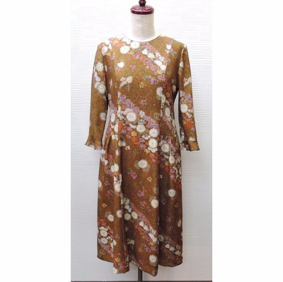 ★値下げ 50%off★ ローウェストワンピース（茶/小紋）（着物リメイク）【2712-opA6】 ワンピース MADAME LILA 通販 ...