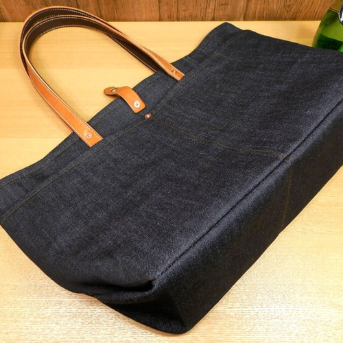 受注生産・送料無料】7つポケット!本革×岡山デニムの大型 受注生産・送料無料】7つポケット!本革×岡山デニムの大型