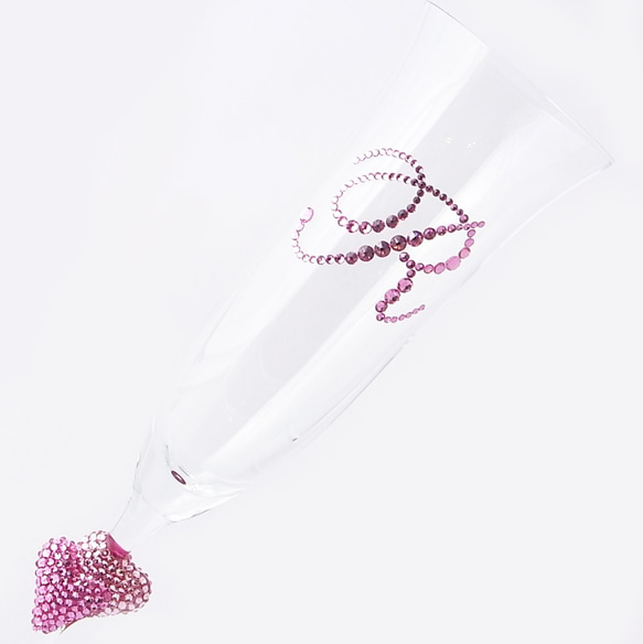 シャンパングラス ペアハート＆イニシャル ローズ デコグラス ワイングラス デコグラスカフェ 通販｜Creema(クリーマ) 5451301