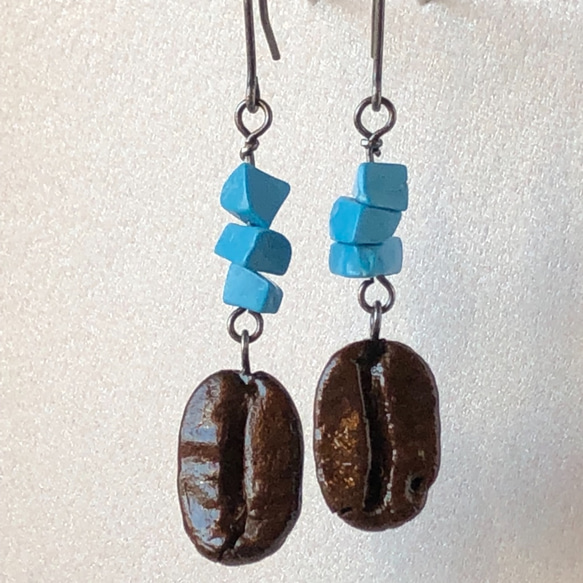 本物コーヒー豆のピアス ＊ Turquoise ＊ Kope Pierce 26 ピアス（フック・チェーン） ALOHAnobの手仕事 通販 ...