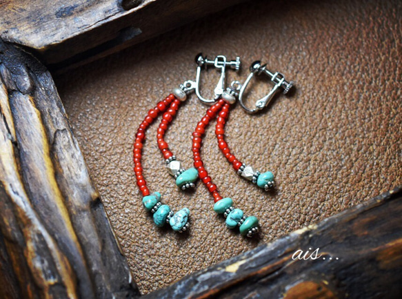 ホワイトハーツとターコイズの2連イヤリング イヤリング・ノンホールピアス ais... 通販｜Creema(クリーマ) 3233924