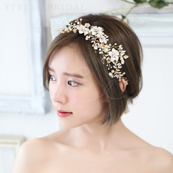 スワロ使用 フローラルチャームの小枝ヘッドドレス ルーチェ ｜ウェディングヘアアクセサリー【受注生産品】 ヘッドドレス（ウェディング ...