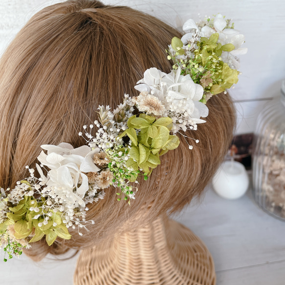 アジサイとかすみ草の花冠 大人用 結婚式 花かんむり 前撮り アジサイとかすみ草の花冠 大人用 結婚式 花かんむり 前撮り