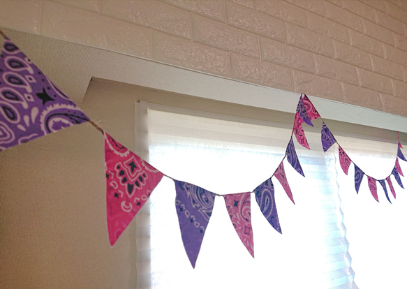 新作 バンダナ フラッグ ガーランド 《ピンク&ラベンダー》 2m40cm ガーランド kyonkyonpark 通販 10597251｜Creema(クリーマ)