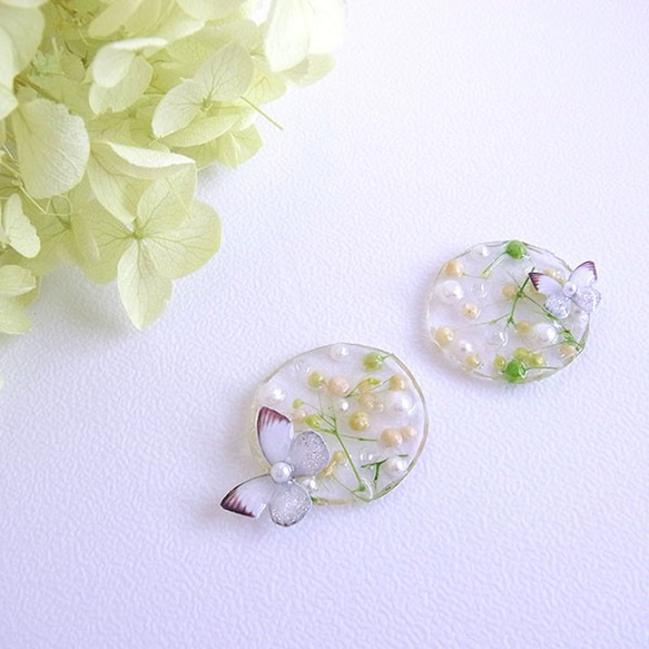 夏の庭 樹脂ピアスor樹脂ノンホールピアス イヤリング・ノンホールピアス MALUI-TSUKI 通販 5608530｜Creema(クリーマ)