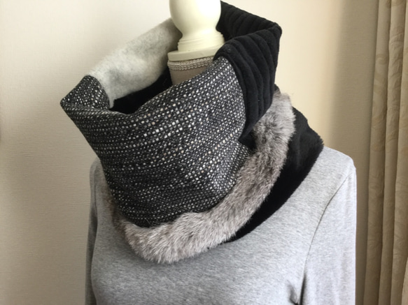 グレー系クロスとファーのネックウォーマー スヌード fine work 通販｜Creema(クリーマ) 8113553