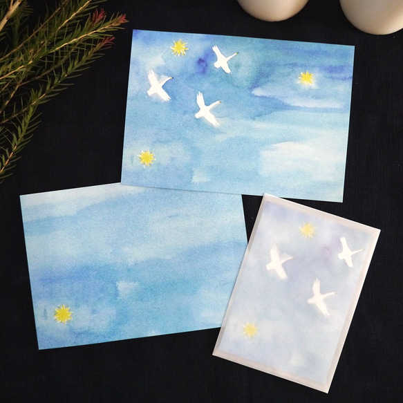 A5ペーパー40枚「白鳥舞う夜」（他デザインとの組合せOK） 封筒・便せん mjuk 通販 10701192｜Creema(クリーマ)