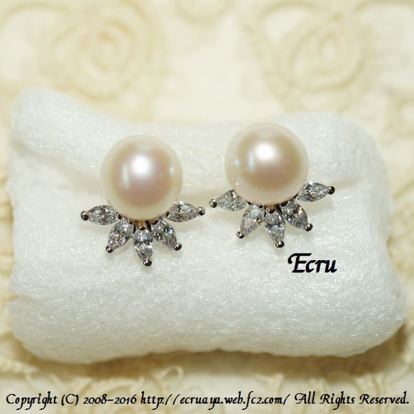 受注 キュービックジルコニアとパールのピアス ピアス（スタッド・一粒） 綾 通販 1752421｜Creema(クリーマ)