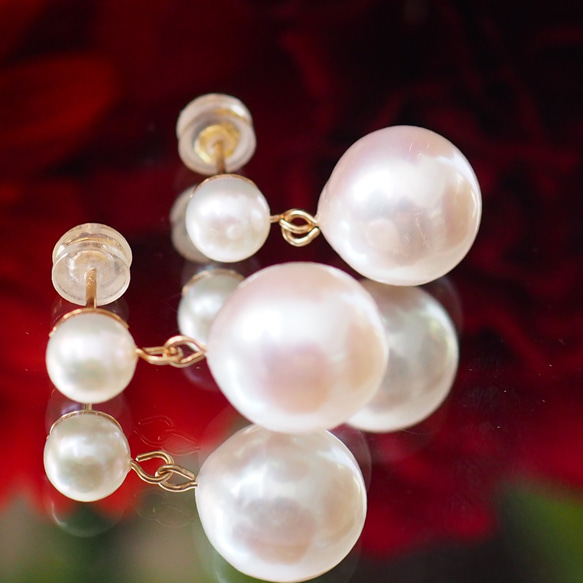 ティアドロップ ダブルパール ピアス イヤリング ピアス（スタッド・一粒） Blanc ブラン 通販 12673447｜Creema(クリーマ)